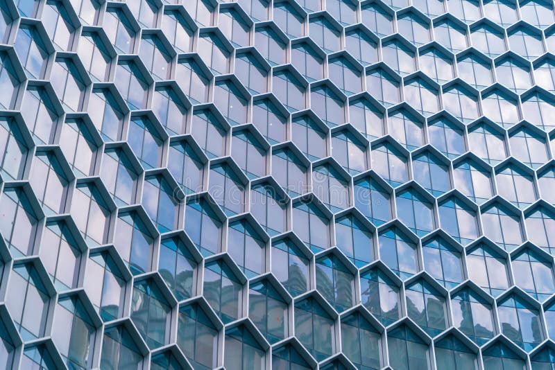 Office Buildings. Structure of Hexagon Windows in Futuristic Technology ...