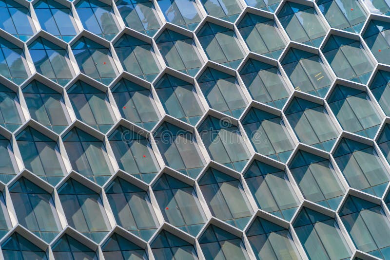 Office Buildings. Structure of Hexagon Windows in Futuristic Technology ...
