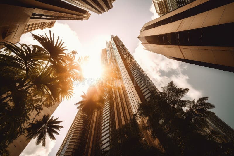 Office Buildings in the Sun, View from the Bottom Up. Generative Ai ...