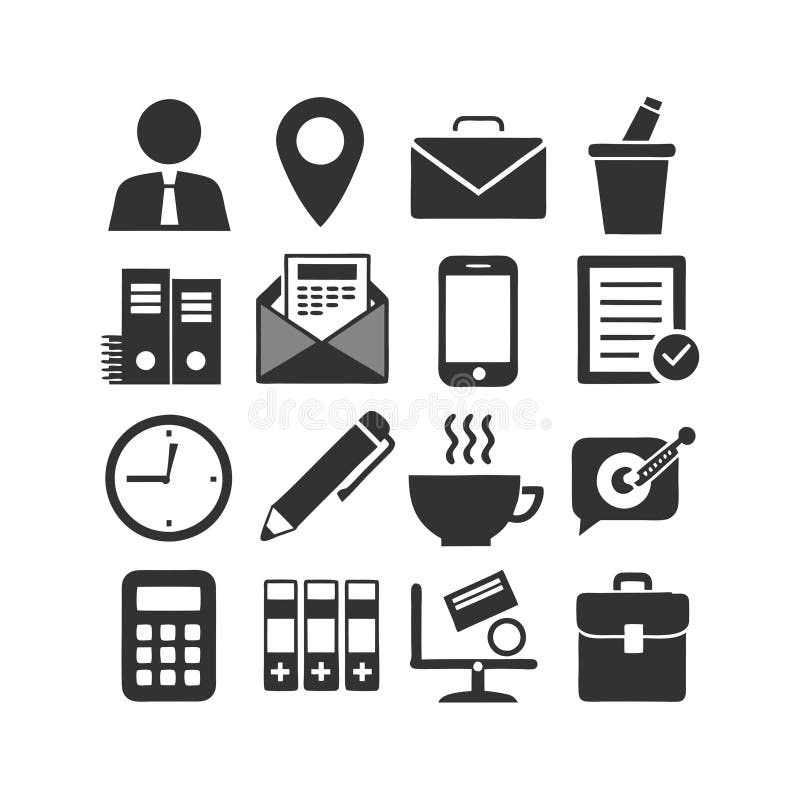 Office and Business Flat Icon Set Presenting Essential Work Tools and ...