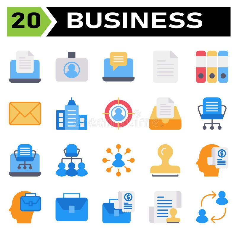 Office Business Icon Set Include Laptop, Document, Office, Work, Device ...