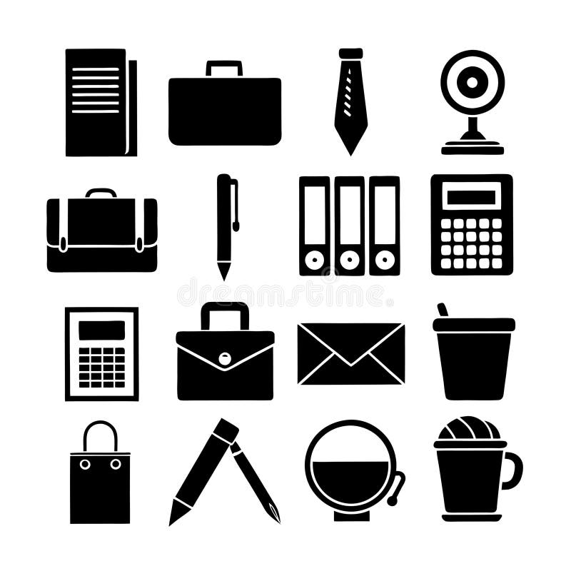 Office and Business Icon Set in Solid Black, Vector Format Illustration ...