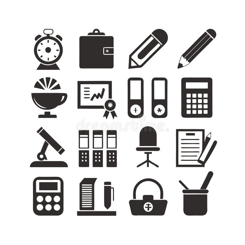 Office and Business Icons Graphic Set: Monochrome Vector Collection of ...