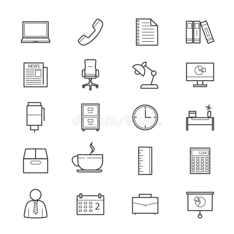 Office and Business Icons Line Stock Vector - Illustration of briefcase ...