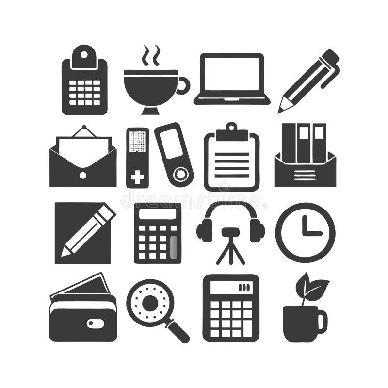 Office and Business Icons: Vector Illustration of Workplace Essentials ...