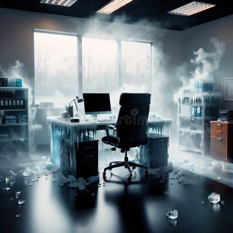 Office, Business Interior, Frozen and Covered with Ice Stock ...