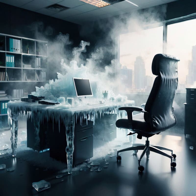 Office, Business Interior, Frozen and Covered with Ice Stock ...