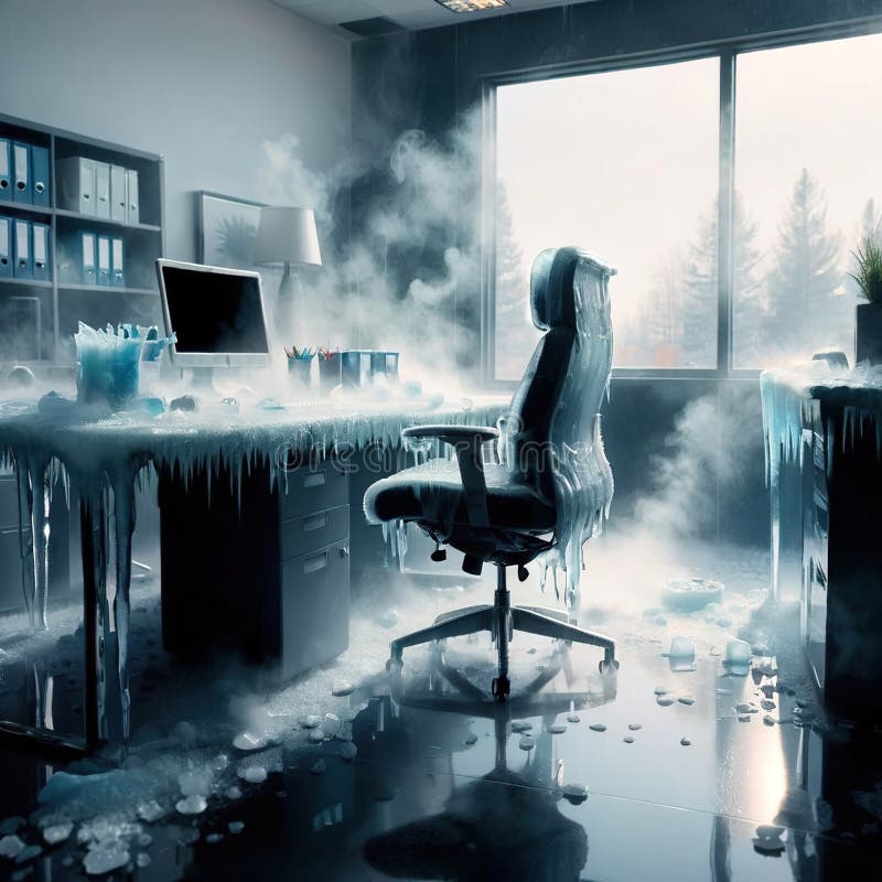 Office, Business Interior, Frozen and Covered with Ice Stock ...