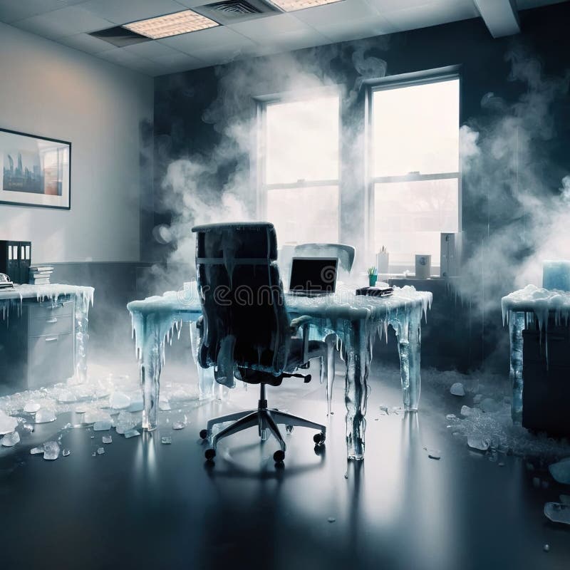 Office, Business Interior, Frozen and Covered with Ice Stock ...