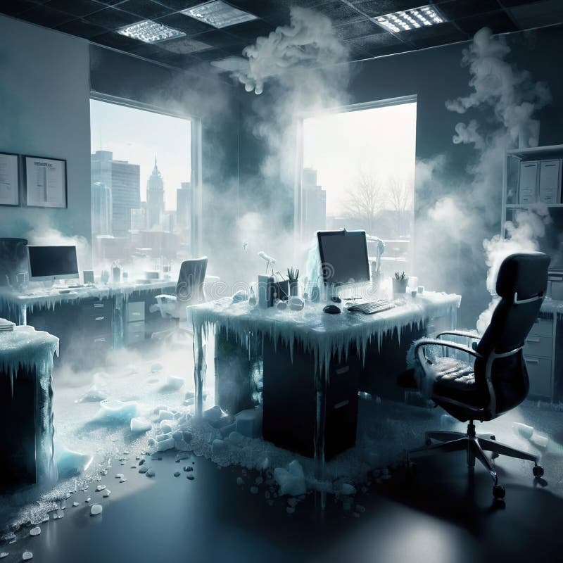Office, Business Interior, Frozen and Covered with Ice Stock ...