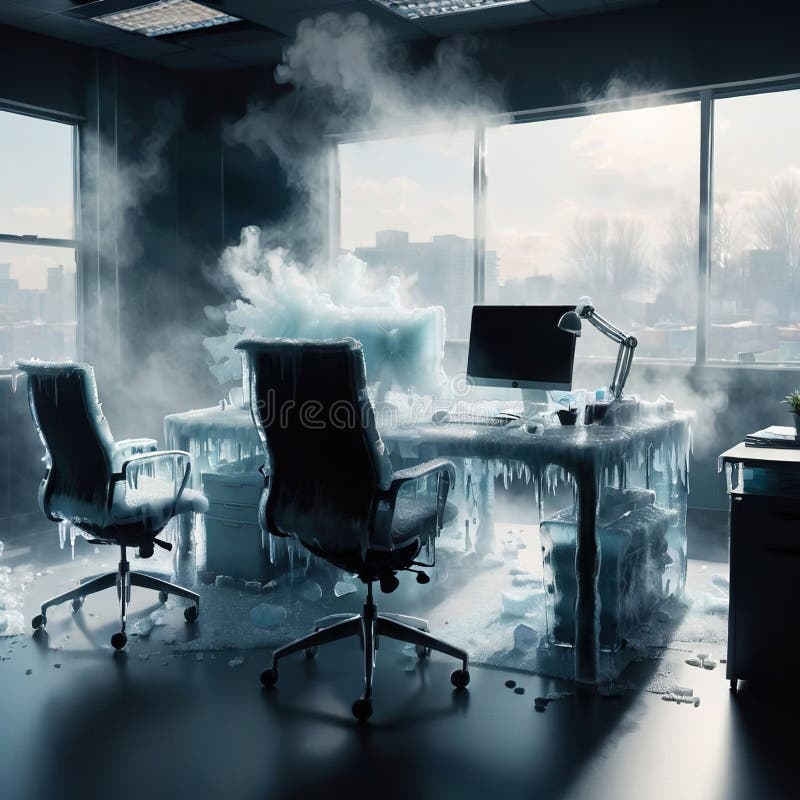 Office, Business Interior, Frozen and Covered with Ice Stock ...