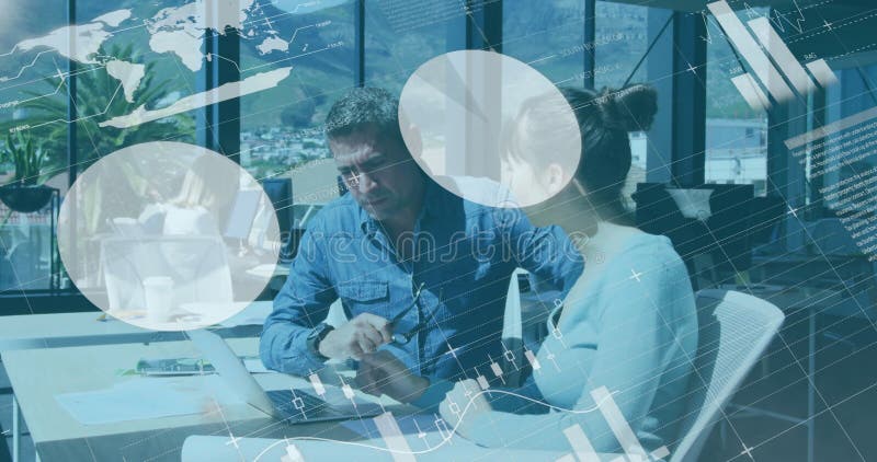 In Office, Business Meeting with Data Analytics Animation Overlaying ...