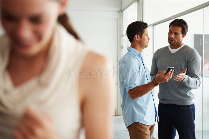 Office, Business Men and Gossip with Phone Text Evidence and Discussion ...