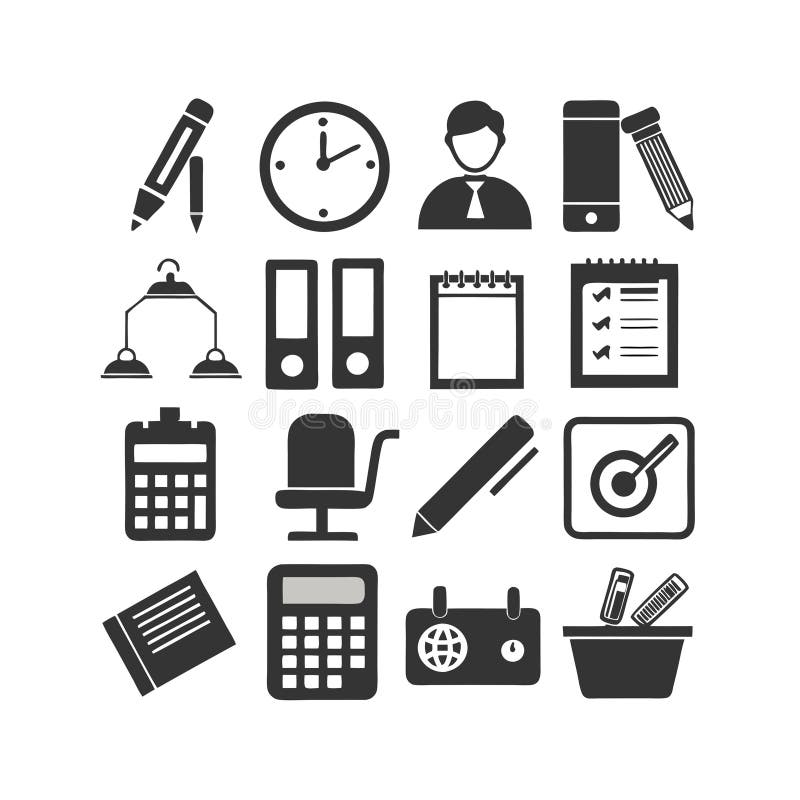 Office and Business Stationery Icons Set Illustrating Work Tools and ...