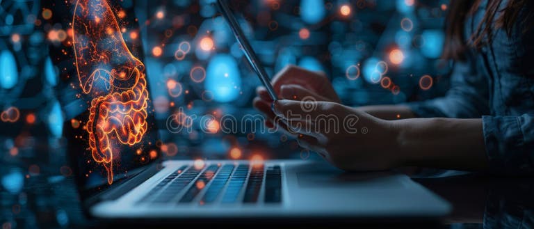 In an Office, a Businessman Uses a Laptop Computer Using Virtual ...