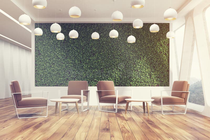 Office Cafe, Grass Wall, Brown Front Toned Stock Illustration ...