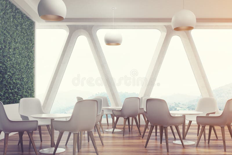 Office Cafe Interior, Grass Wall Toned Stock Illustration ...