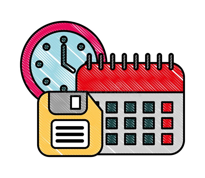 Office Calendar Clock Time Floppy Disk Stock Illustration ...