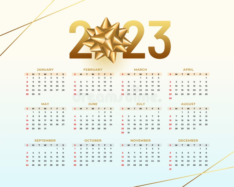 2023 Office Calendar Template with Golden Flower Design Stock ...