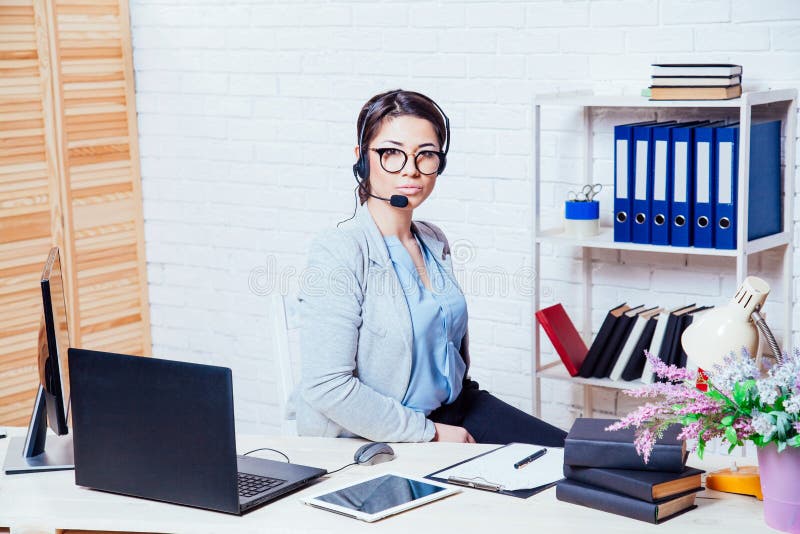 Office Callcenter Girl Works at the Computer Stock Photo - Image of ...