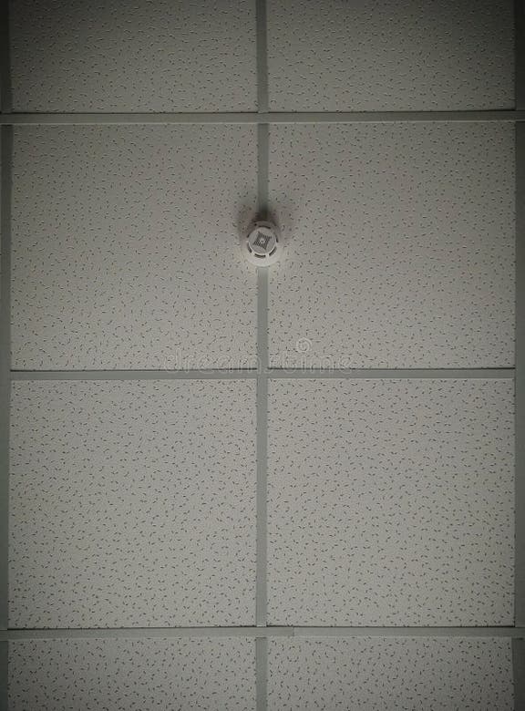 Office Ceiling with White Grid with Fire Safety System on White Mesh ...