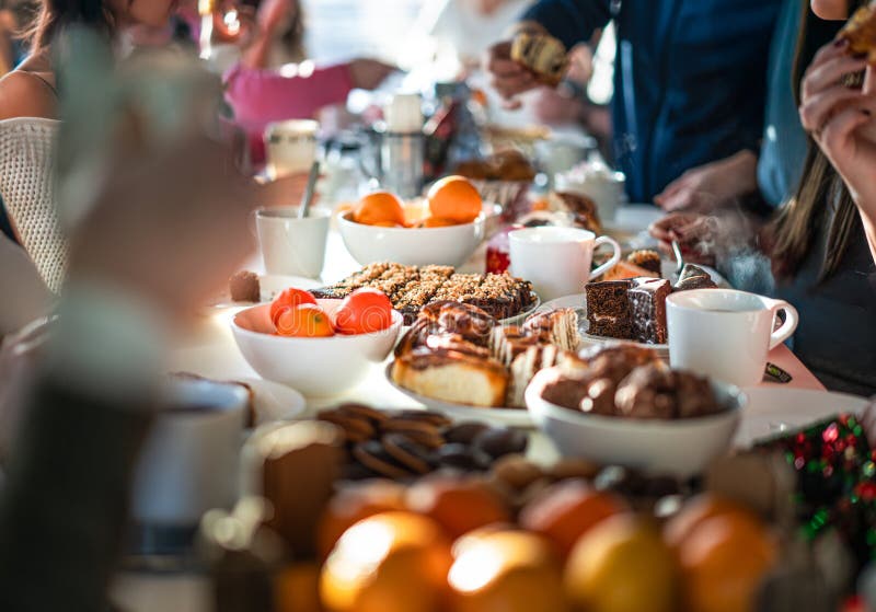 Office Celebration Lunch Table with Food Stock Photo - Image of ...