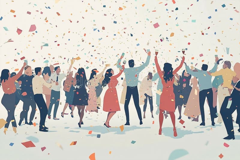 Office Celebration: People Cheering with Confetti in a Flat ...