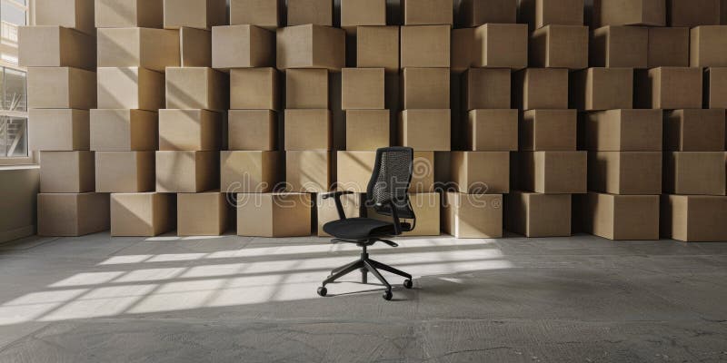 Office Chair Against Cardboard Boxes Wall. Perfect for Office or ...