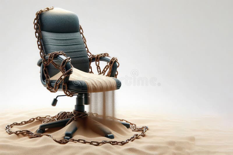 An Office Chair in Chains, Covered with Sand. Space for Text. Stock ...