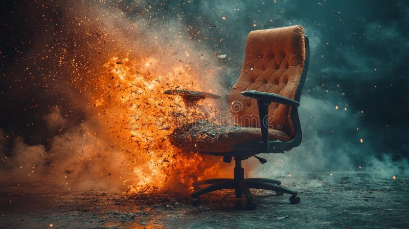Exploding Office Chair in Flames with Flying Debris Representing Chaos ...