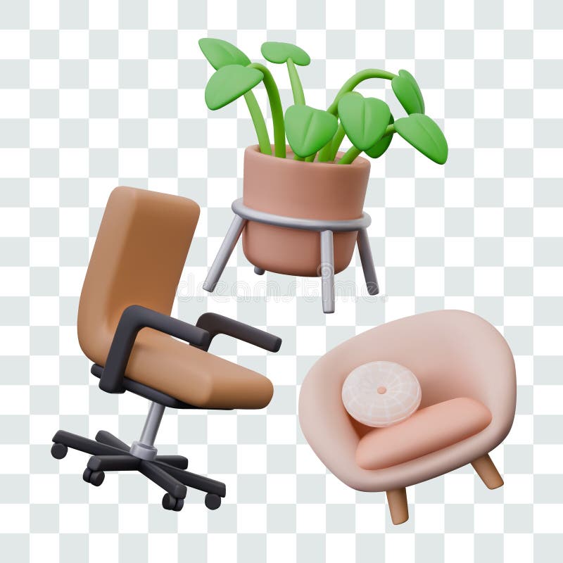 Office Chair, Pot with Green Plant, Chair with Soft Upholstery Stock ...