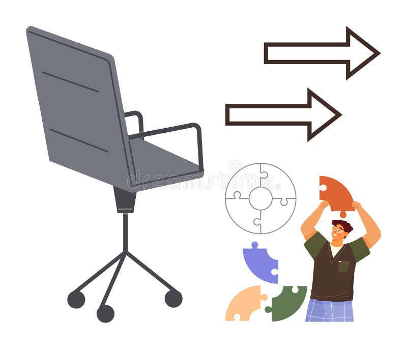 Office Chair, Puzzle Pieces, and Directional Arrows Representing ...