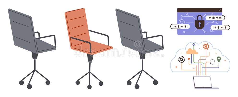 Office Chairs with Cybersecurity Concept Featuring Lock Interface and ...