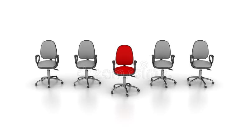 Office Chairs Row, One Red stock illustration. Illustration of armchair ...