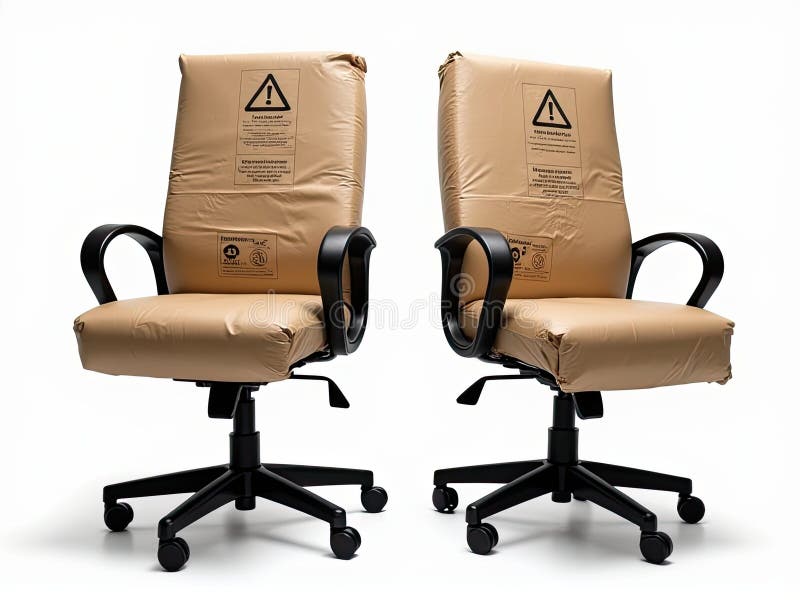 Office Chairs Wrapped in Protective Paper with Warning Labels, Ai Stock ...