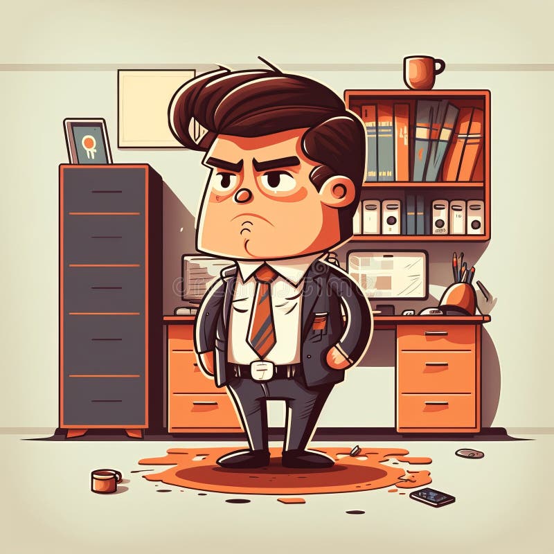 Office Character in a Suit with a Tie Stands in the Office Cartoon ...
