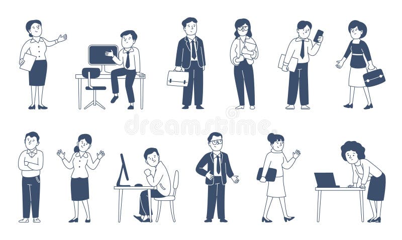 Office Characters Doodle Style. Business People Work Process ...