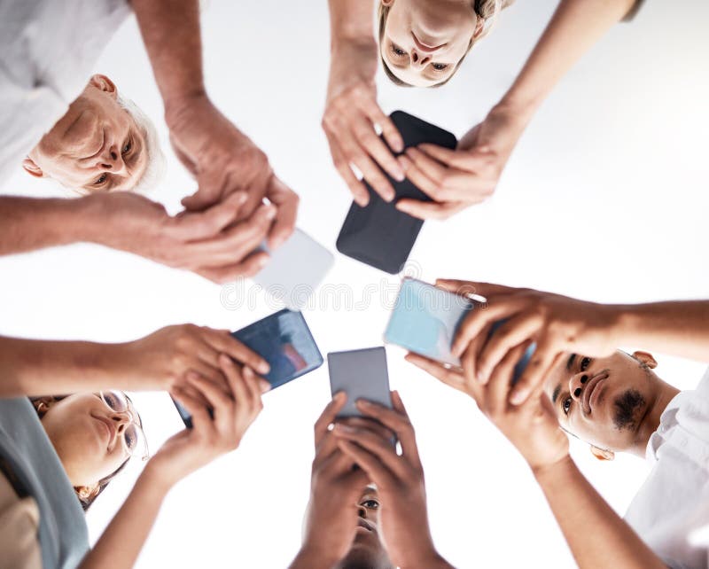 Office, Circle and Hands of Business People with Phone for ...