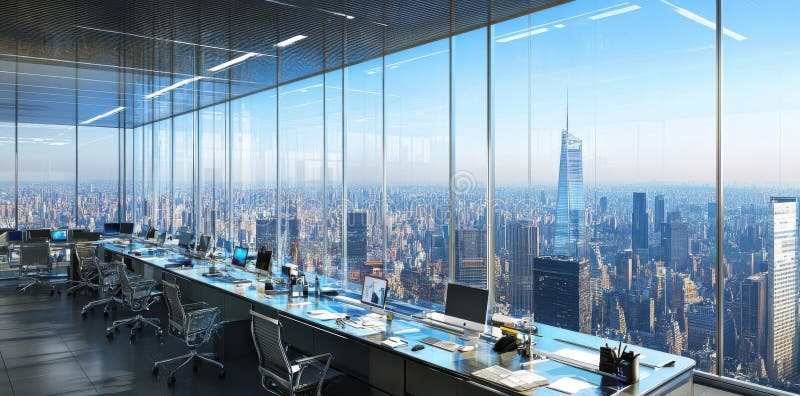 Office with City View Shows Modern Workspace Concept and Open ...