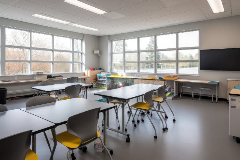 Office or Classroom with Ergonomic Furniture, Seating, and Learning ...