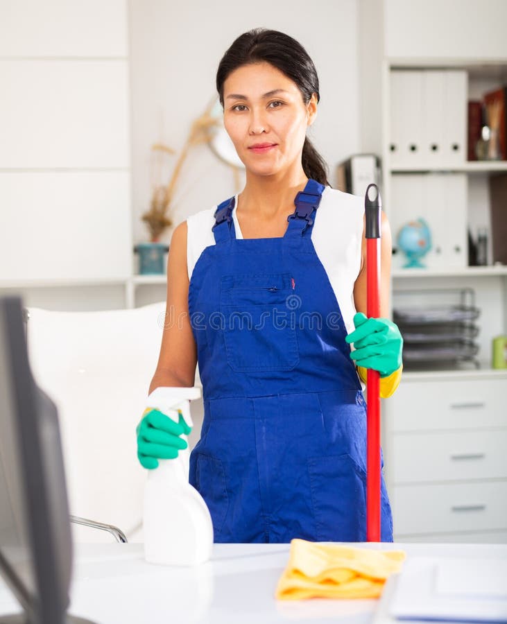 Office Cleaner is Satisfied after Cleaning Stock Photo - Image of ...