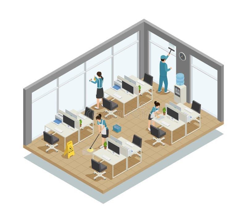 Office Cleaning Isometric Composition Stock Vector - Illustration of ...