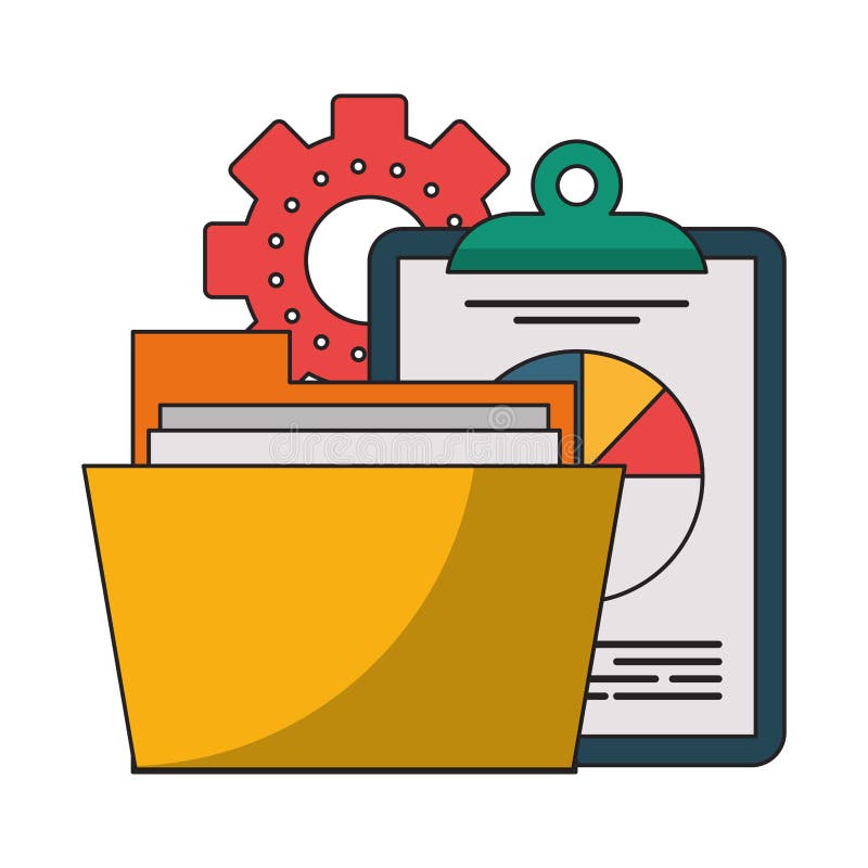 Office Clipboard Report and Folder with Gears Symbols in Black and ...