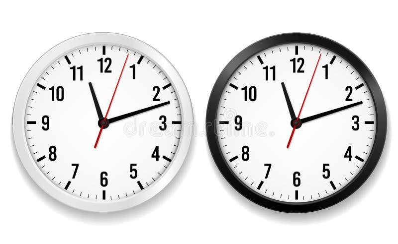 Office Clock Realistic. Round Watches with Time Arrows and Black or ...