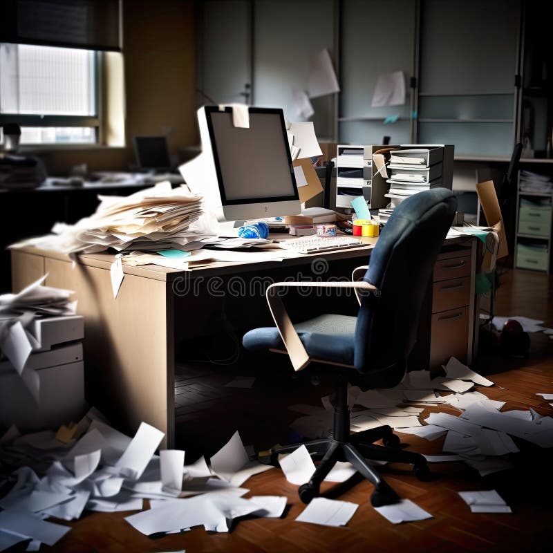 Office Cluttered with Papers , Computer Stock Illustration ...