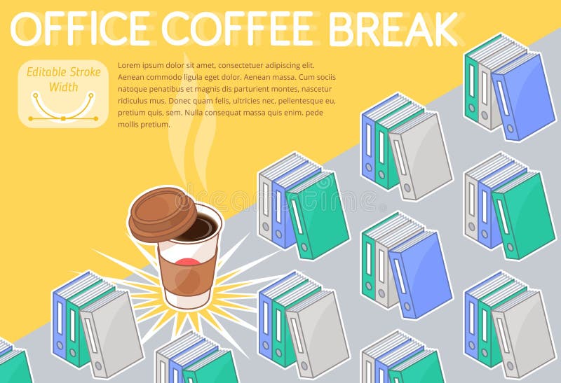 An Office Coffee Break 3d Line Isometric Pattern Stock Vector ...