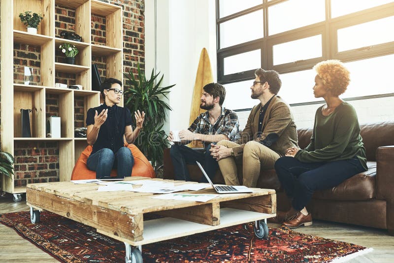 Office, Collaboration and Business People on Couch for Planning ...
