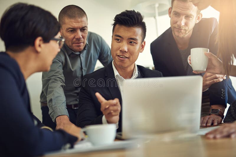 Office, Collaboration and Group with Laptop, Planning and Discussion ...