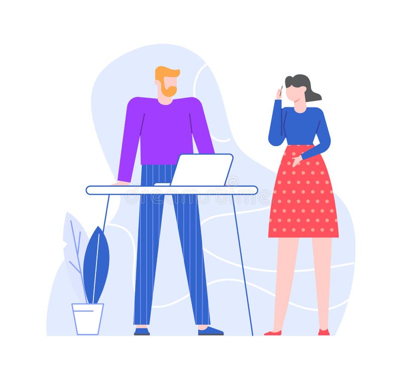 Office Colleagues Work Together, Conversation Manager Guy Stock Vector ...