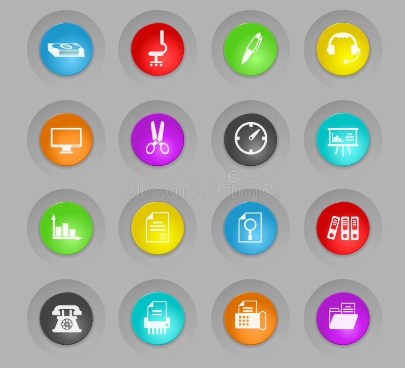Office Colored Plastic Round Buttons Icon Set Stock Vector ...